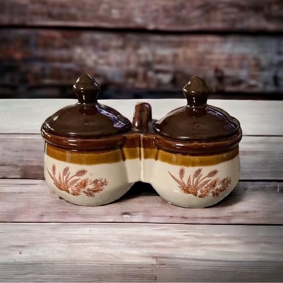 Kitchen | Vintage Ceramic Double Condiment Dish With Wheat Designs ...